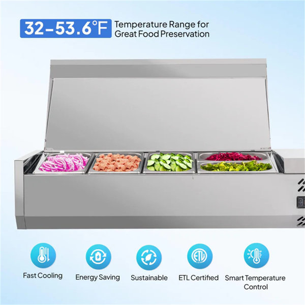 Winado 47 Inch Stainless Steel Countertop Refrigerated Prep Rail | Wayfair